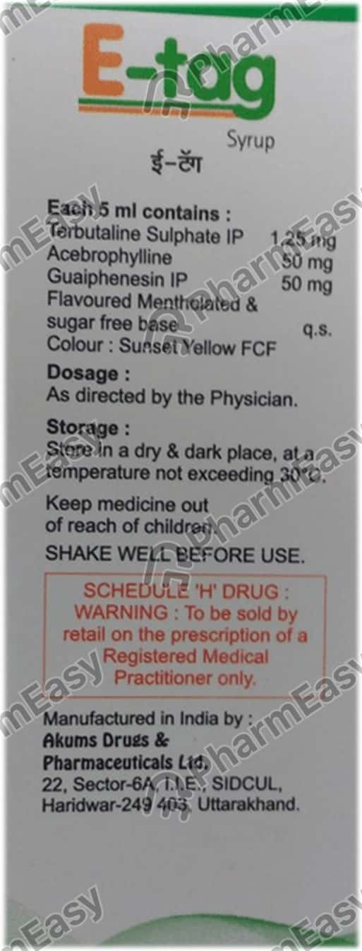 E Tag Syrup 100ml: Uses, Side Effects, Price & Dosage | PharmEasy