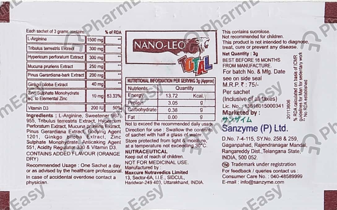 Buy NANO LEO TOTAL SACHET 3GM Online & Get Upto 60% OFF at PharmEasy