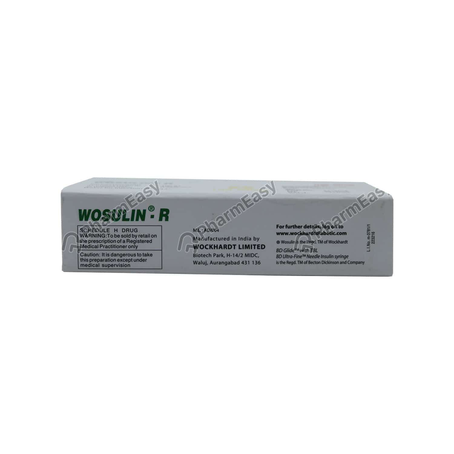 Wosulin R 100 IU/ML Injection (5) - Uses, Side Effects, Dosage ...