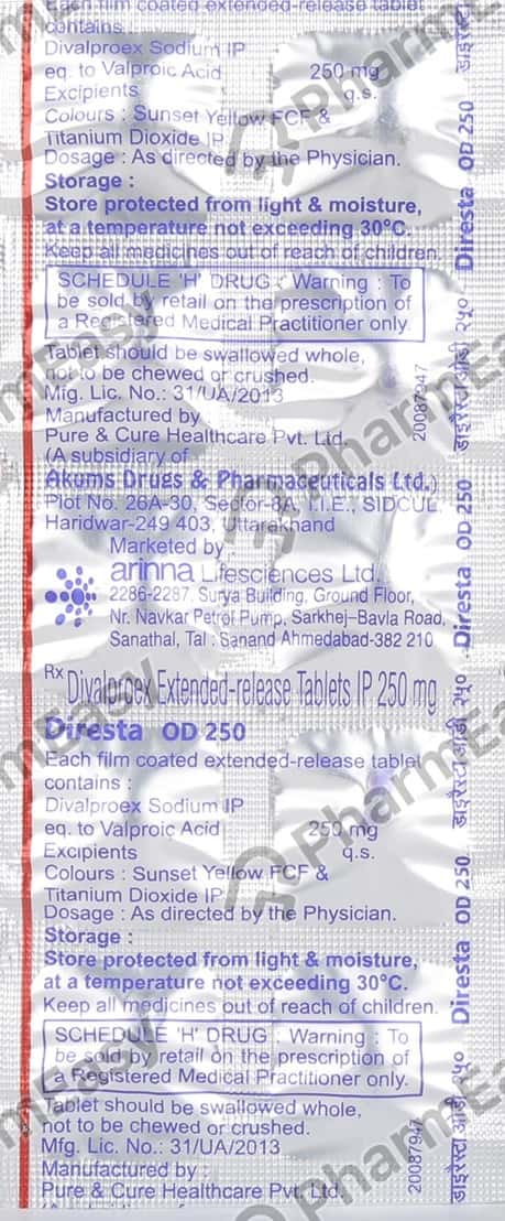 Diresta Od 250 MG Tablet (10): Uses, Side Effects, Price & Dosage ...