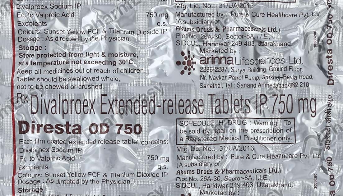 Diresta Od 750 MG Tablet (10): Uses, Side Effects, Price & Dosage ...