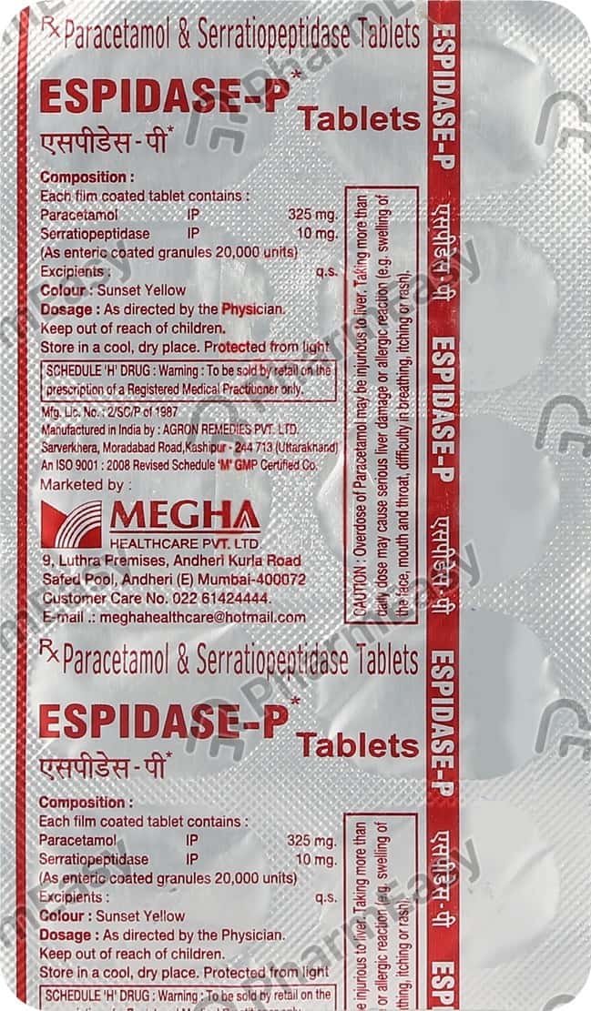 Buy Espidase P Strip Of 10 Tablets Online at Flat 15% OFF | PharmEasy