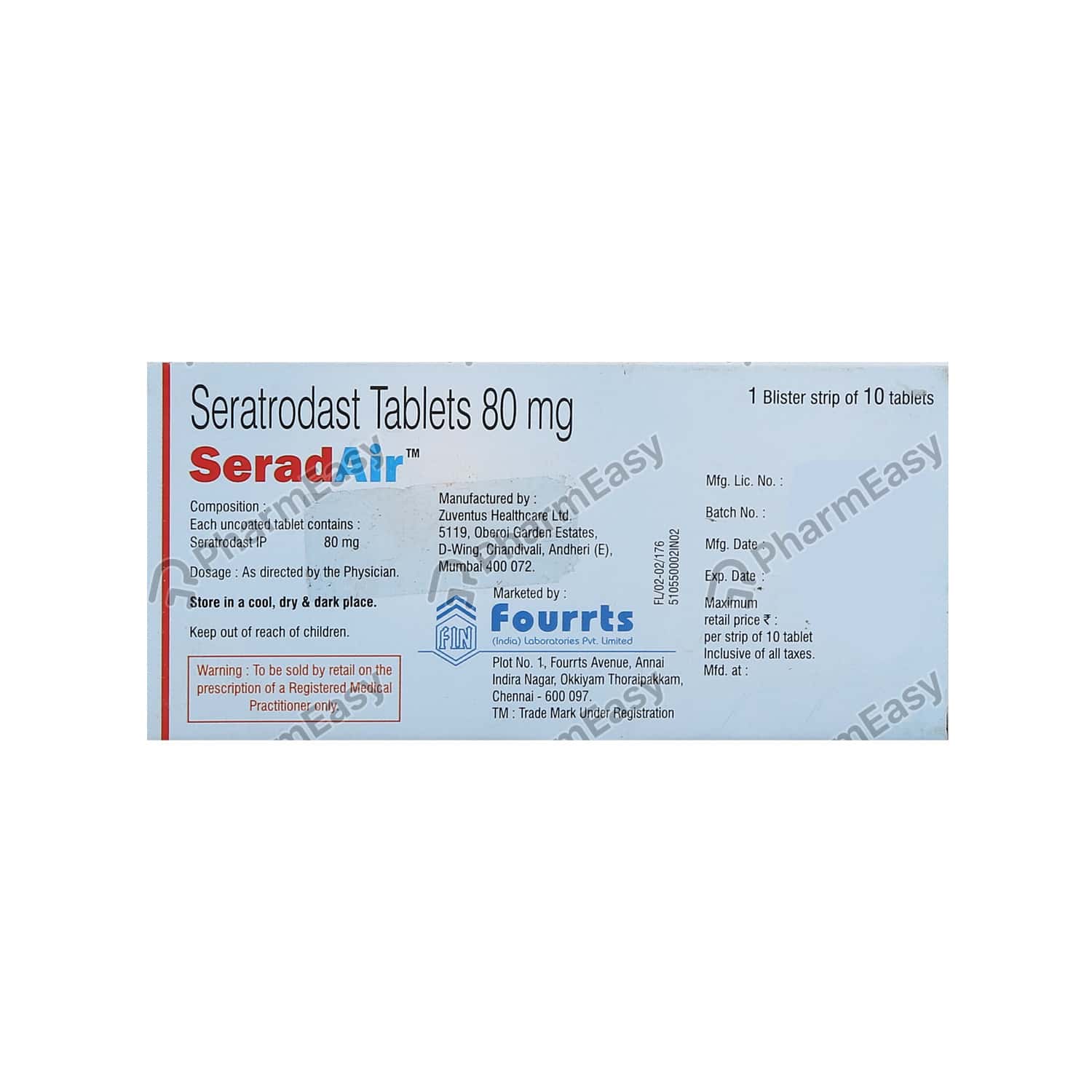 Buy Seradair 80 MG Tablet (10) Online at Flat 18% OFF* | PharmEasy