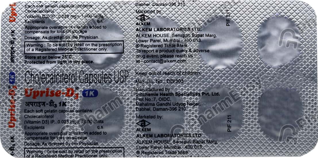 Uprise D3 1000 IU Softgel Capsule (10): Uses, Side Effects, Price ...