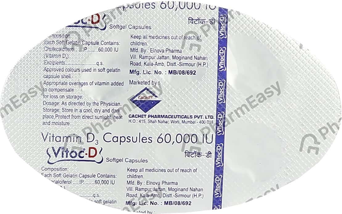 Vitoc D 60000 IU Capsule (4): Uses, Side Effects, Price, Dosage ...