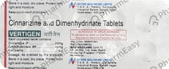 Vertigen Strip Of 10 Tablets: Uses, Side Effects, Price & Dosage ...