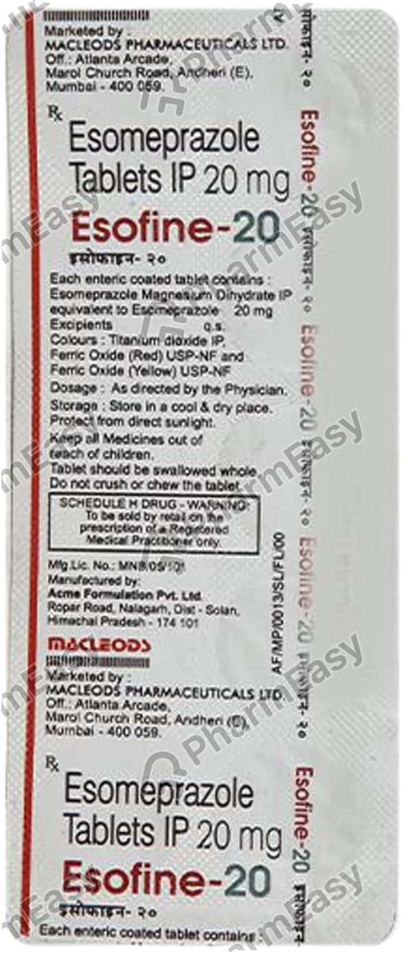 Esofine 20 MG Tablet (10): Uses, Side Effects, Price & Dosage | PharmEasy