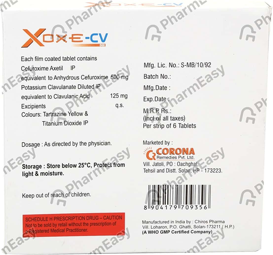 Xoxe Cv 500mg Strip Of 6 Tablets: Uses, Side Effects, Price & Dosage ...