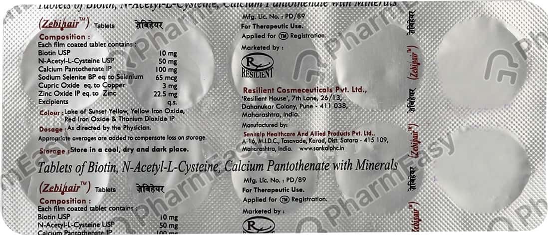 Buy Zebihair Strip Of 10 Tablets Online at Flat 15% OFF | PharmEasy