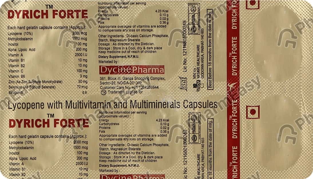 Buy Dyrich Forte Strip Of 10 Capsules Online & Save Up to 24% at PharmEasy