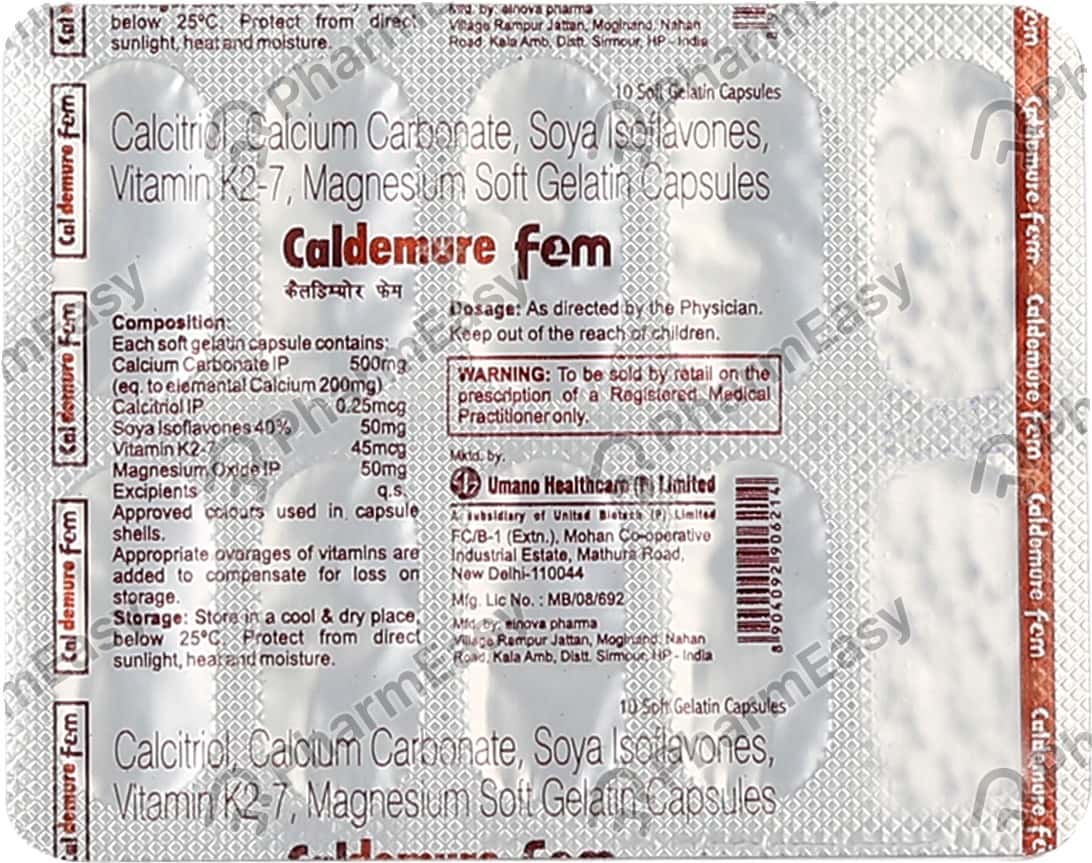 Buy Caldemure Fem Strip Of 10 Capsules Online at Flat 15% OFF | PharmEasy