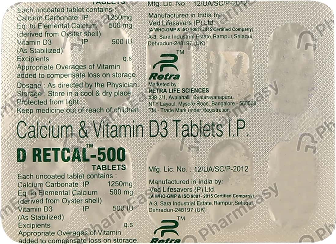 D Retcal 500 Strip Of 10 Tablets: Uses, Side Effects, Price & Dosage ...