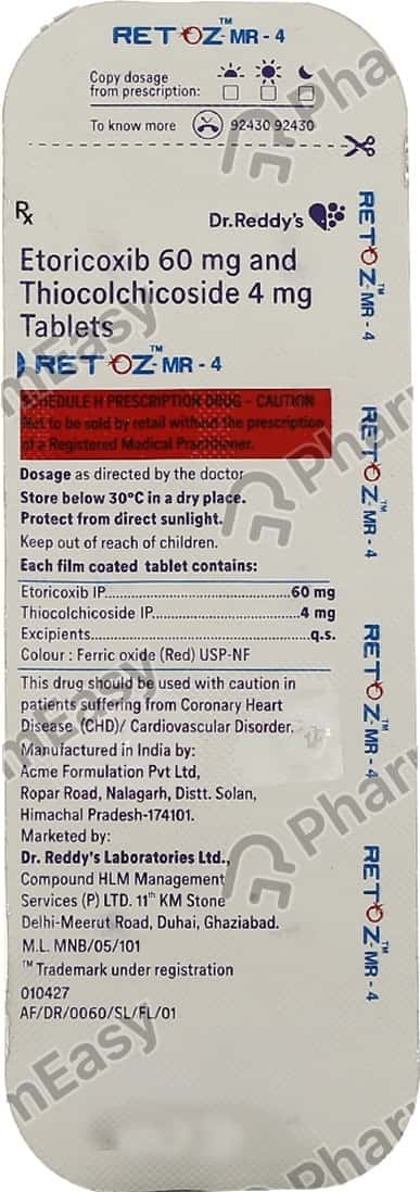 Retoz Mr 4mg Strip Of 10 Tablets: Uses, Side Effects, Price & Dosage ...