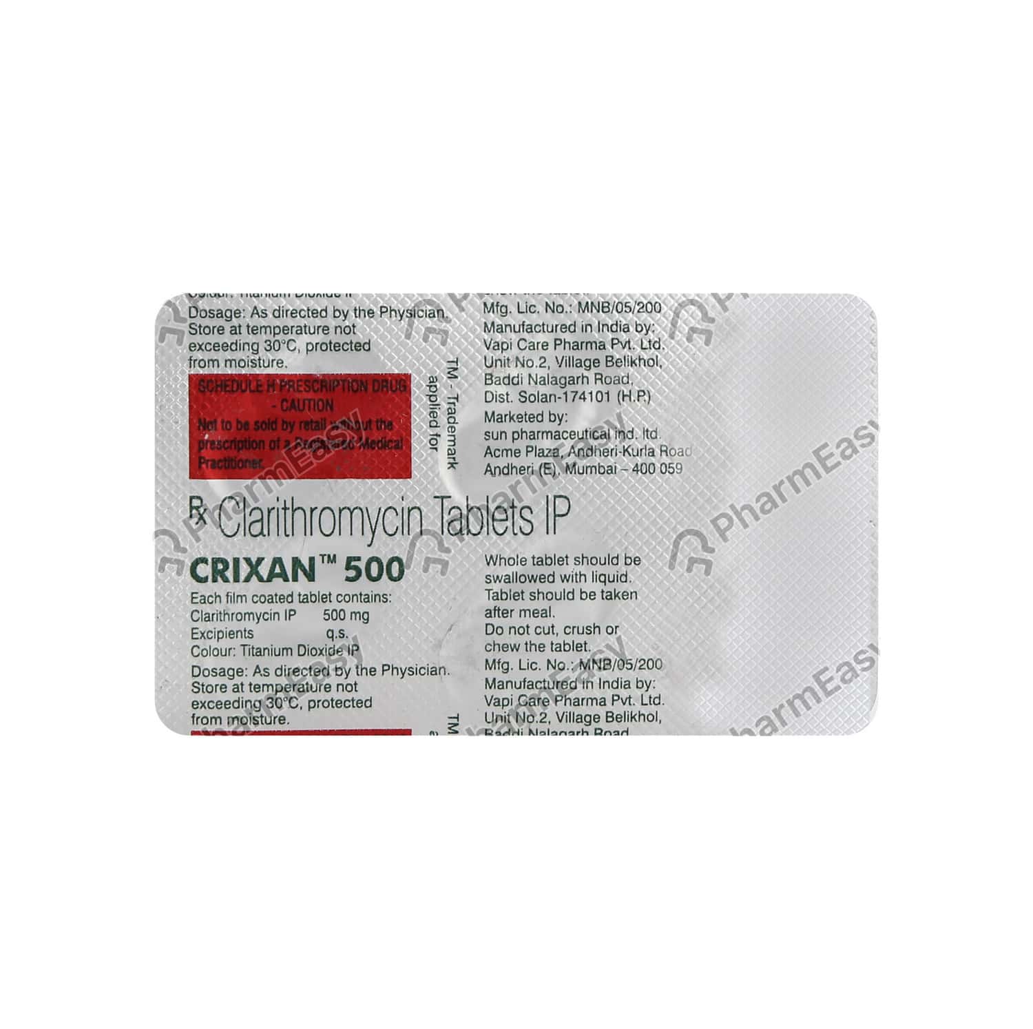 Crixan 500 MG Tablet (6) - Uses, Side Effects, Dosage, Composition ...