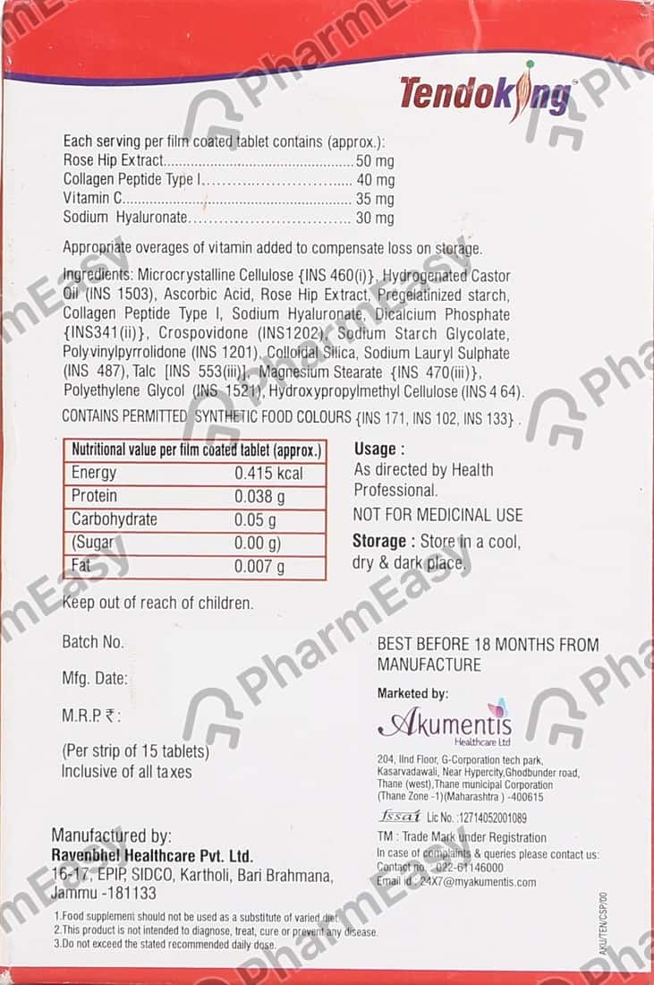 Buy Tendoking Strip Of 15 Tablets Online at Flat 15% OFF | PharmEasy
