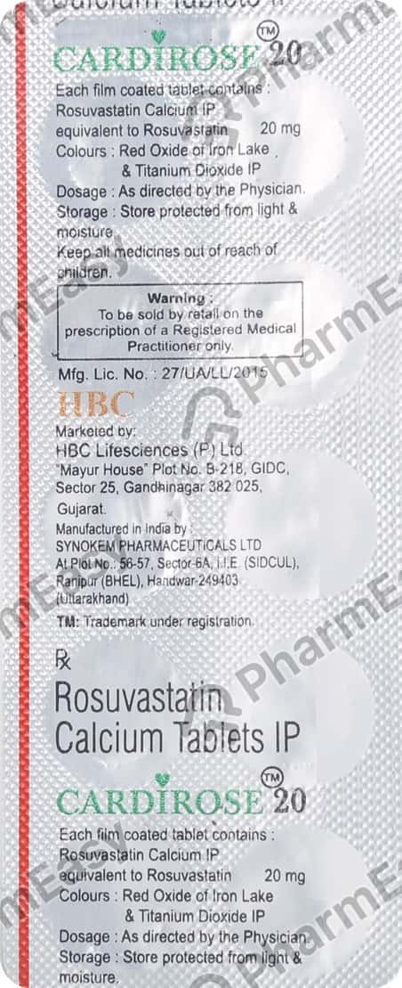Cardirose 20 MG Tablet (10): Uses, Side Effects, Price & Dosage | PharmEasy