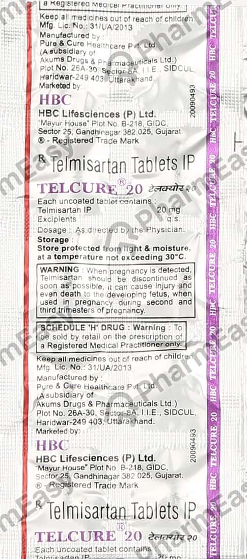 Buy Telcure 20 MG Tablet (10) Online at Flat 15% OFF | PharmEasy