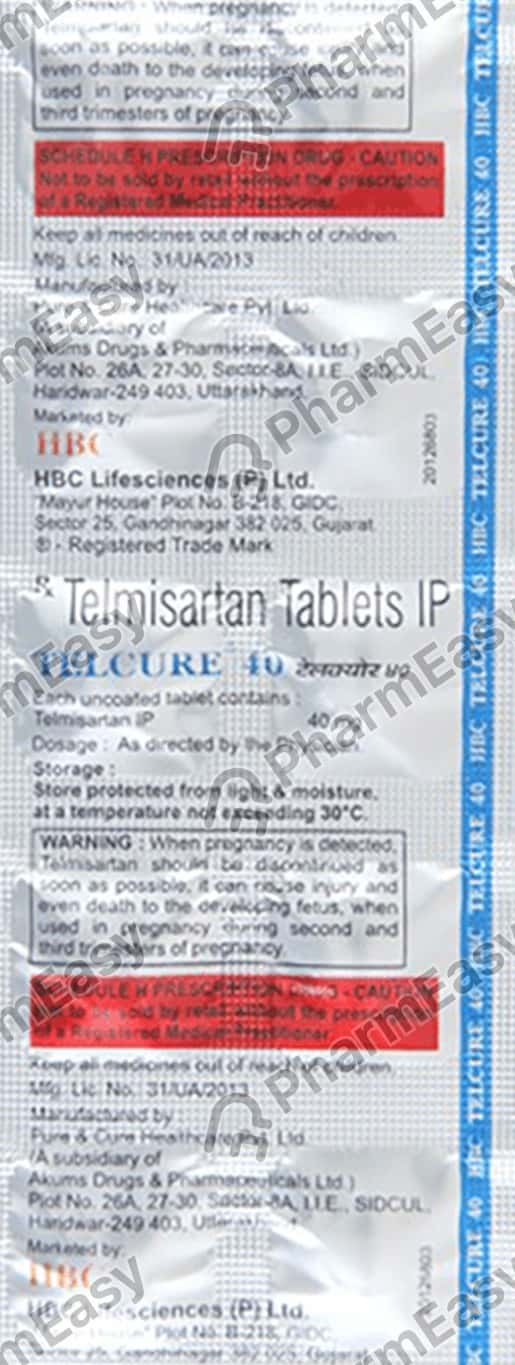 Telcure 40 MG Tablet (10): Uses, Side Effects, Price & Dosage | PharmEasy