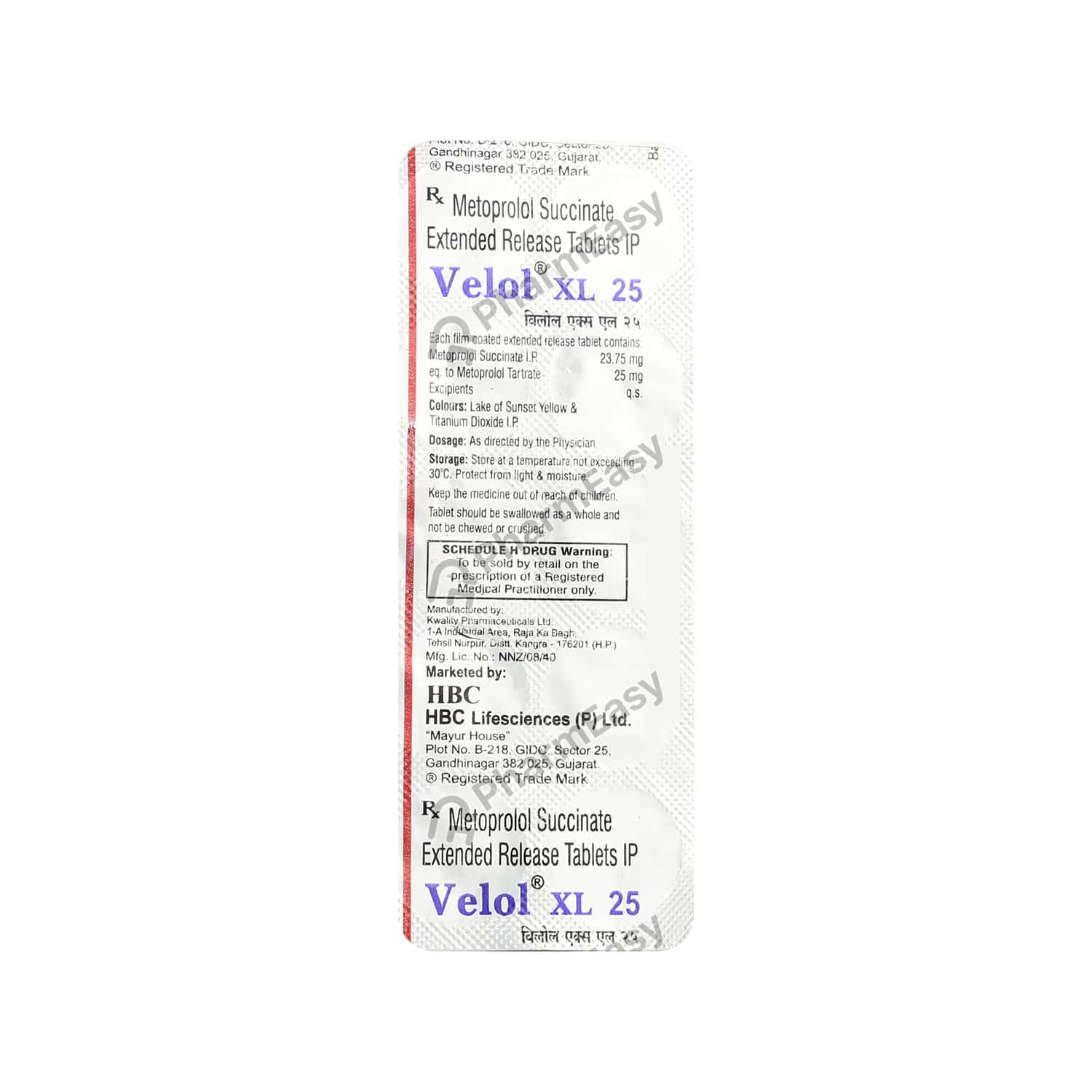 Velol Xl 25 MG Tablet (10) - Uses, Side Effects, Dosage, Composition ...