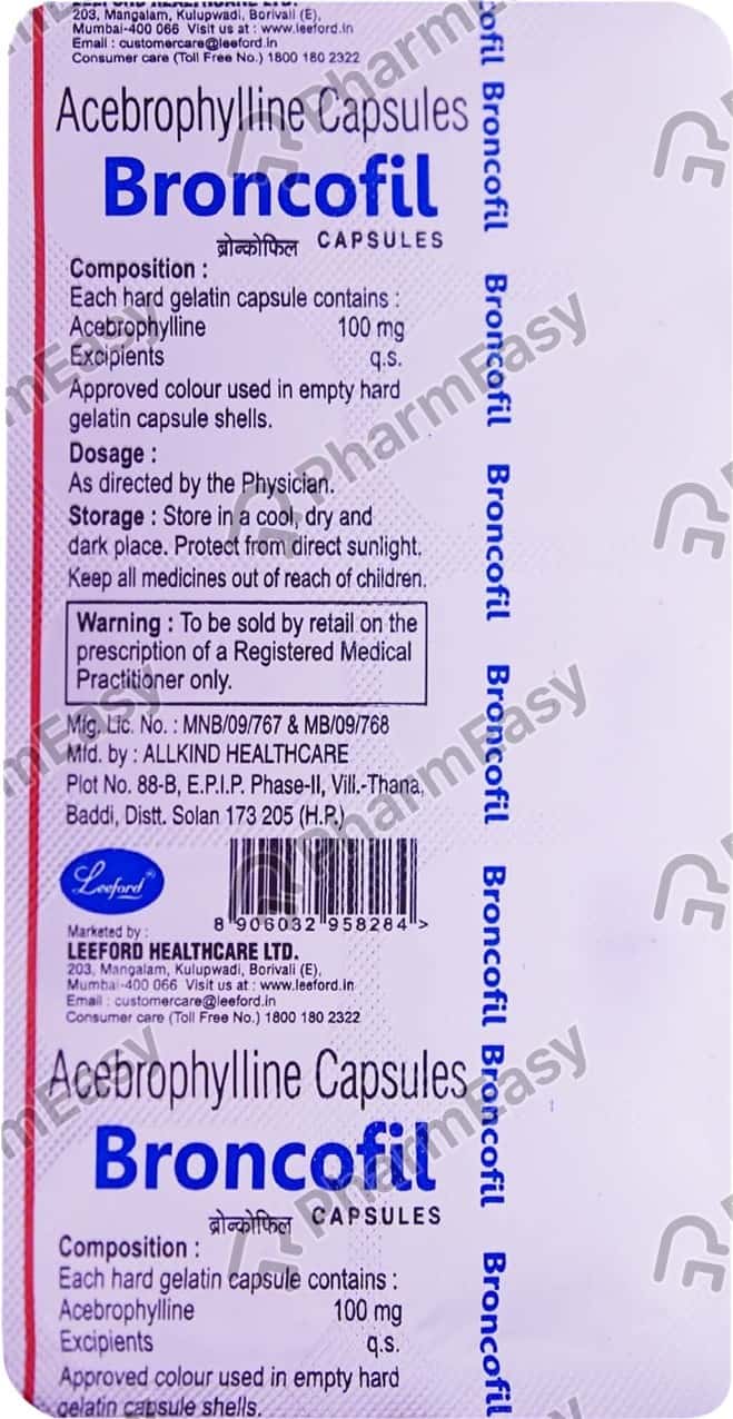 Broncofil 100 MG Capsule (10): Uses, Side Effects, Price & Dosage ...