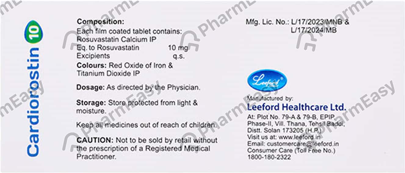 Cardiorostin 10 MG Tablet (10): Uses, Side Effects, Price & Dosage ...