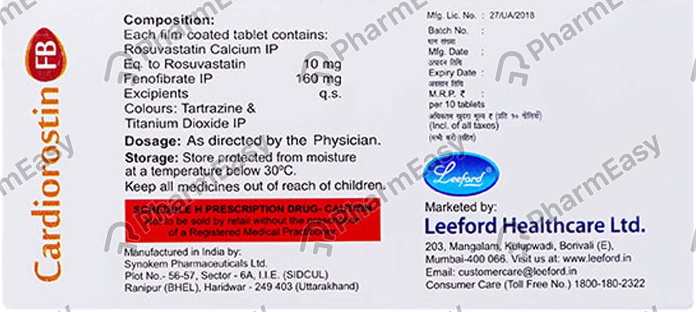 Cardiorostin Fb Strip Of 10 Tablets: Uses, Side Effects, Price & Dosage ...