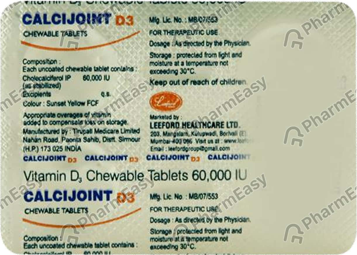 Calcijoint D3 60000 IU Chewable Tablet (4): Uses, Side Effects, Price ...