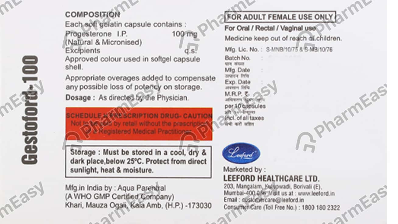 Gestoford 100 MG Oral/Vaginal/Rectal Capsule (10): Uses, Side Effects ...