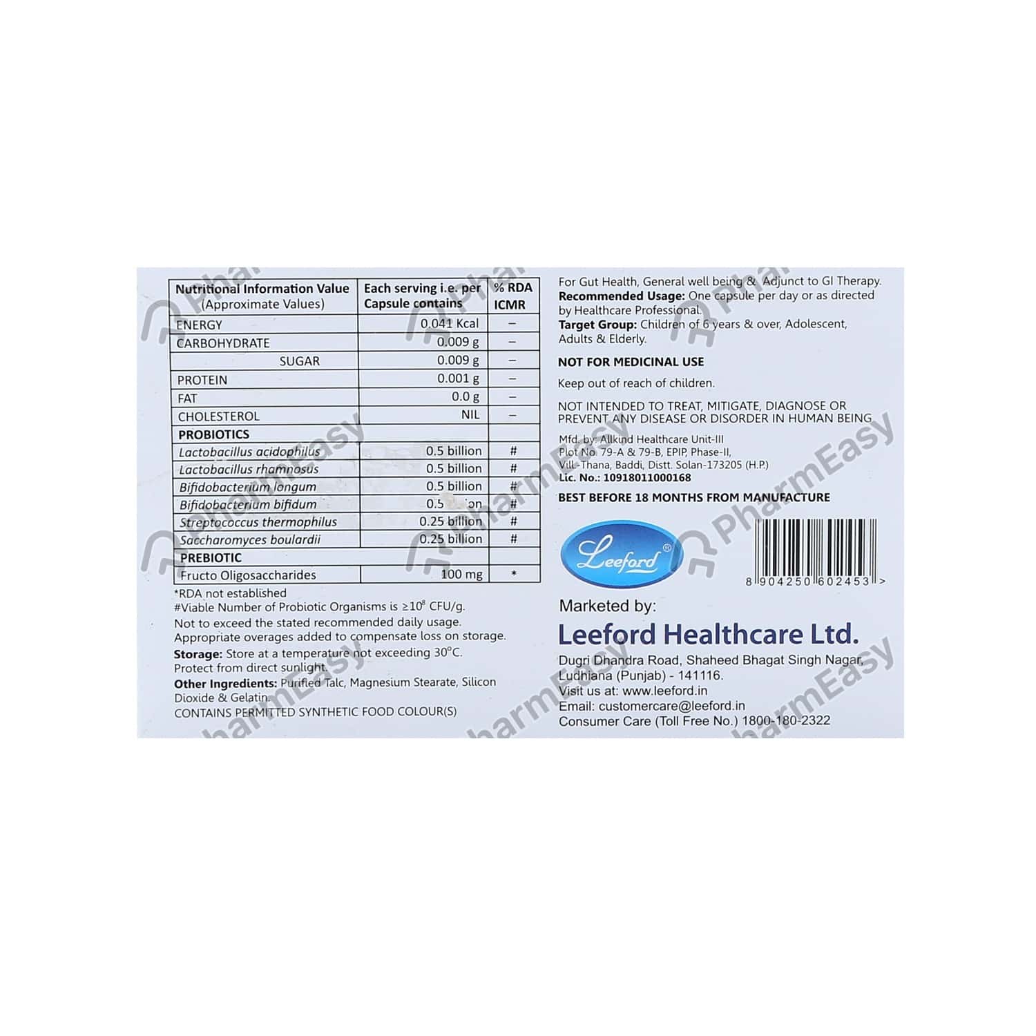 Buy Leebiotic Capsule (10) Online at Flat 18% OFF* | PharmEasy