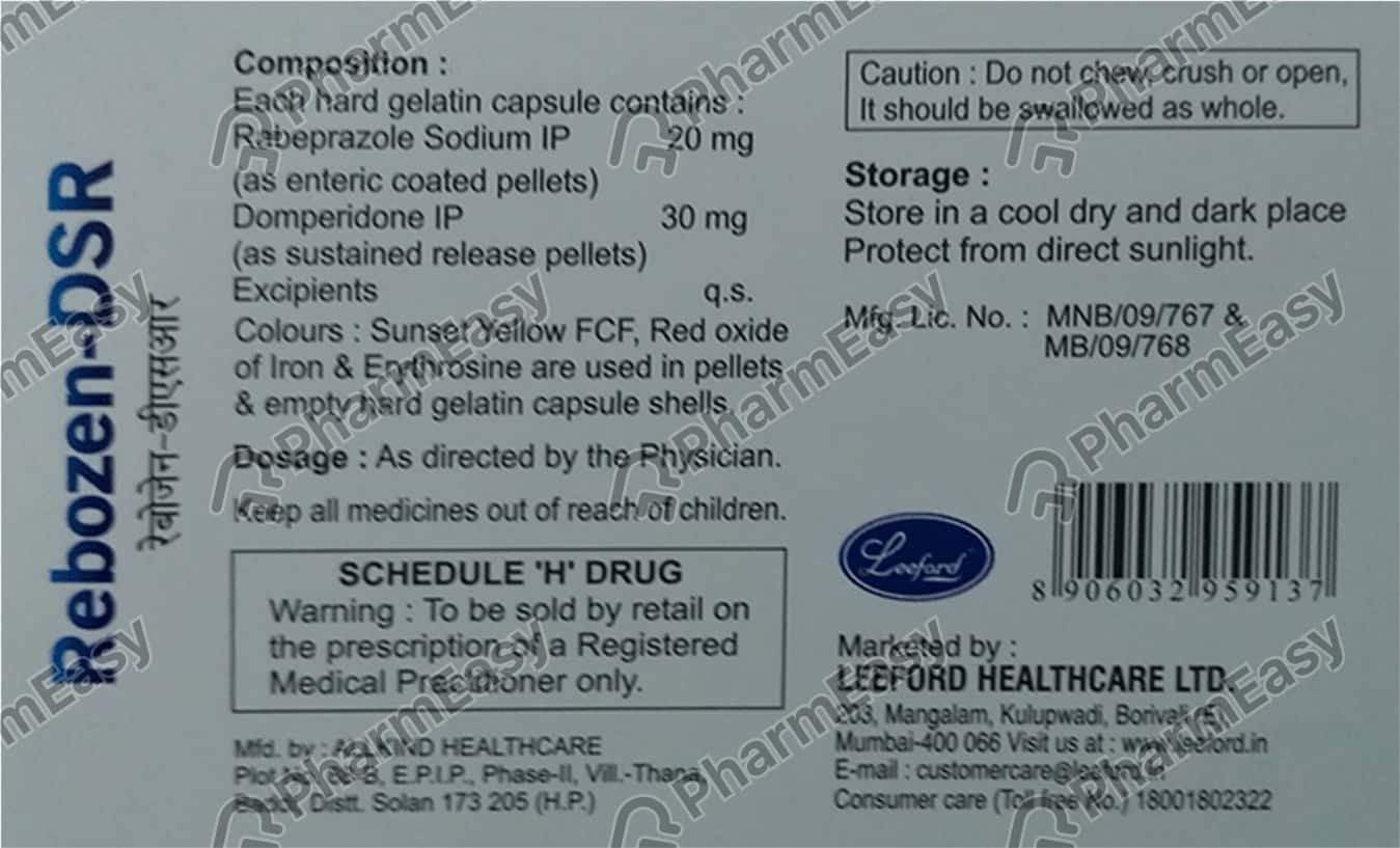 Rebozen Dsr Strip Of 10 Capsules: Uses, Side Effects, Price & Dosage ...