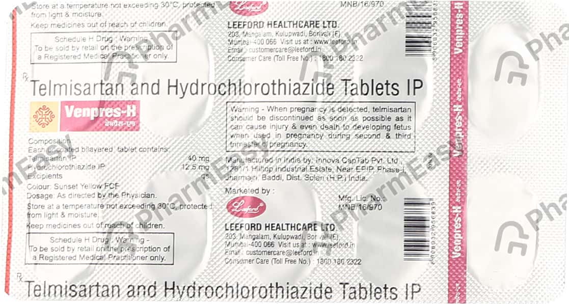 Venpres 40mg H Strip Of 10 Tablets: Uses, Side Effects, Price & Dosage | PharmEasy