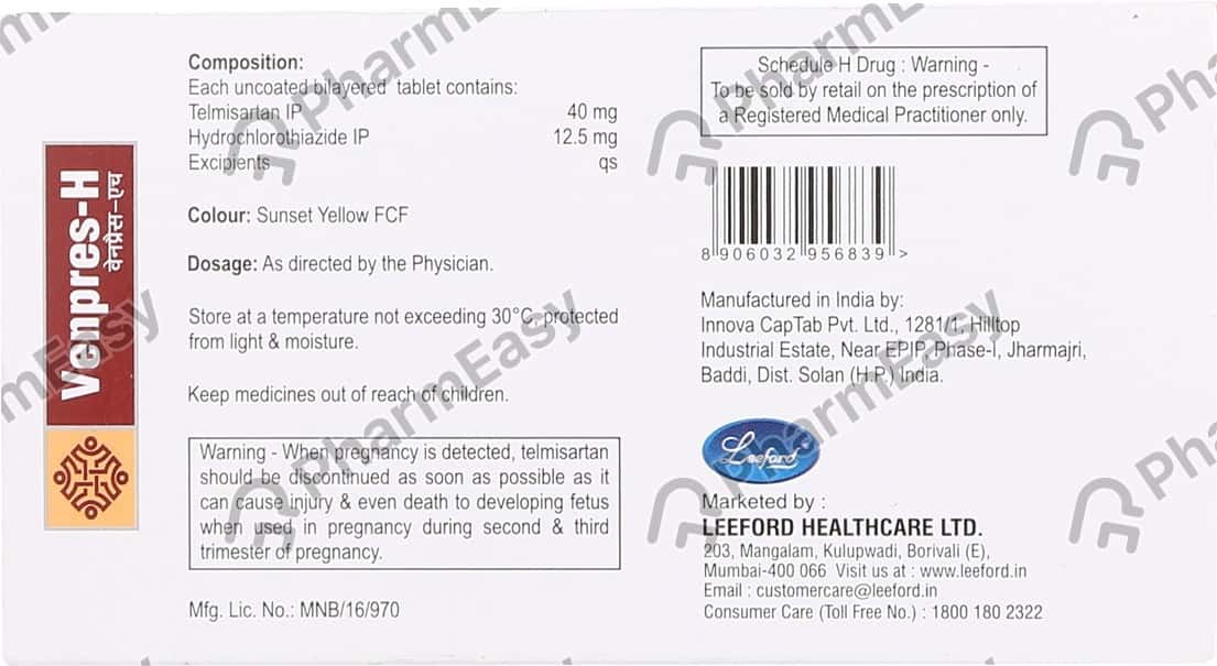 Venpres H Tablet: Uses, Side Effects, Price, Dosage & Composition ...