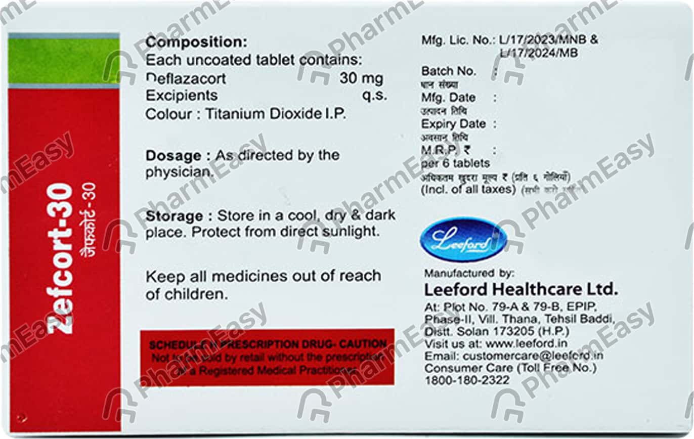 Zefcort 30 MG Tablet (6): Uses, Side Effects, Price & Dosage | PharmEasy