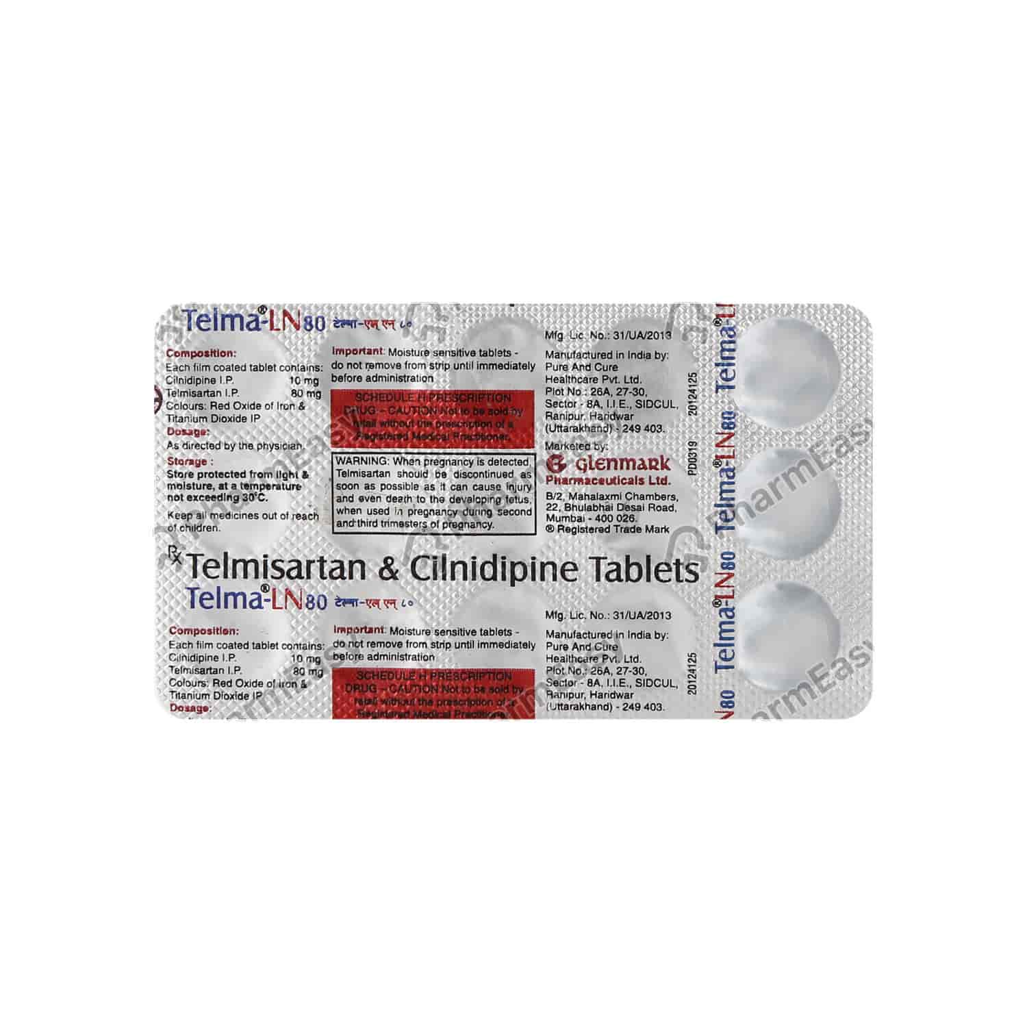 Buy Telma Ln 80mg Tablet Online at Flat 18% OFF* | PharmEasy