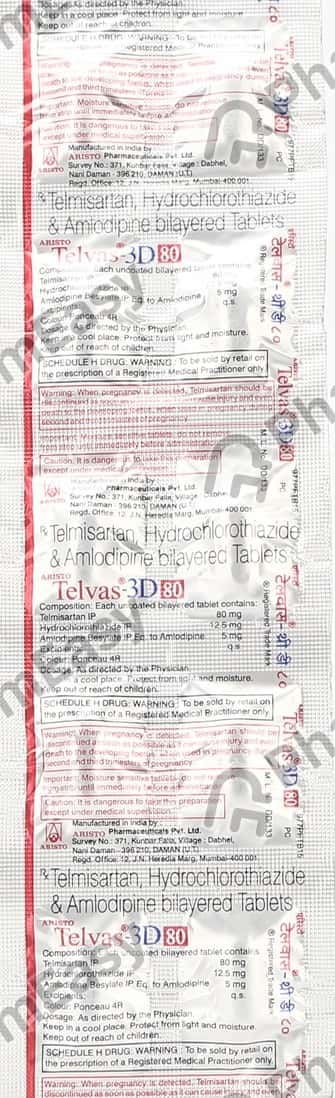 Telvas 3d 80mg Strip Of 10 Tablets: Uses, Side Effects, Price & Dosage ...