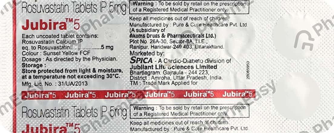Jubira 5 MG Tablet (10): Uses, Side Effects, Price & Dosage | PharmEasy