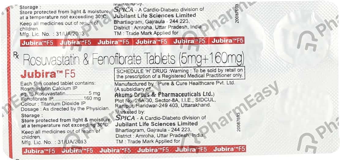 Jubira F 5mg Tablet: Uses, Side Effects, Price, Dosage & Composition ...