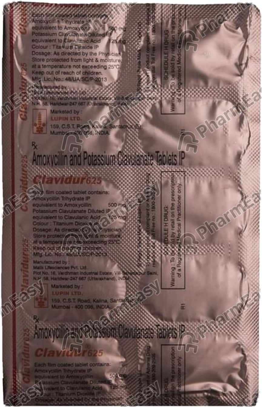 Clavidur 625mg Strip Of 10 Tablets: Uses, Side Effects, Price & Dosage ...