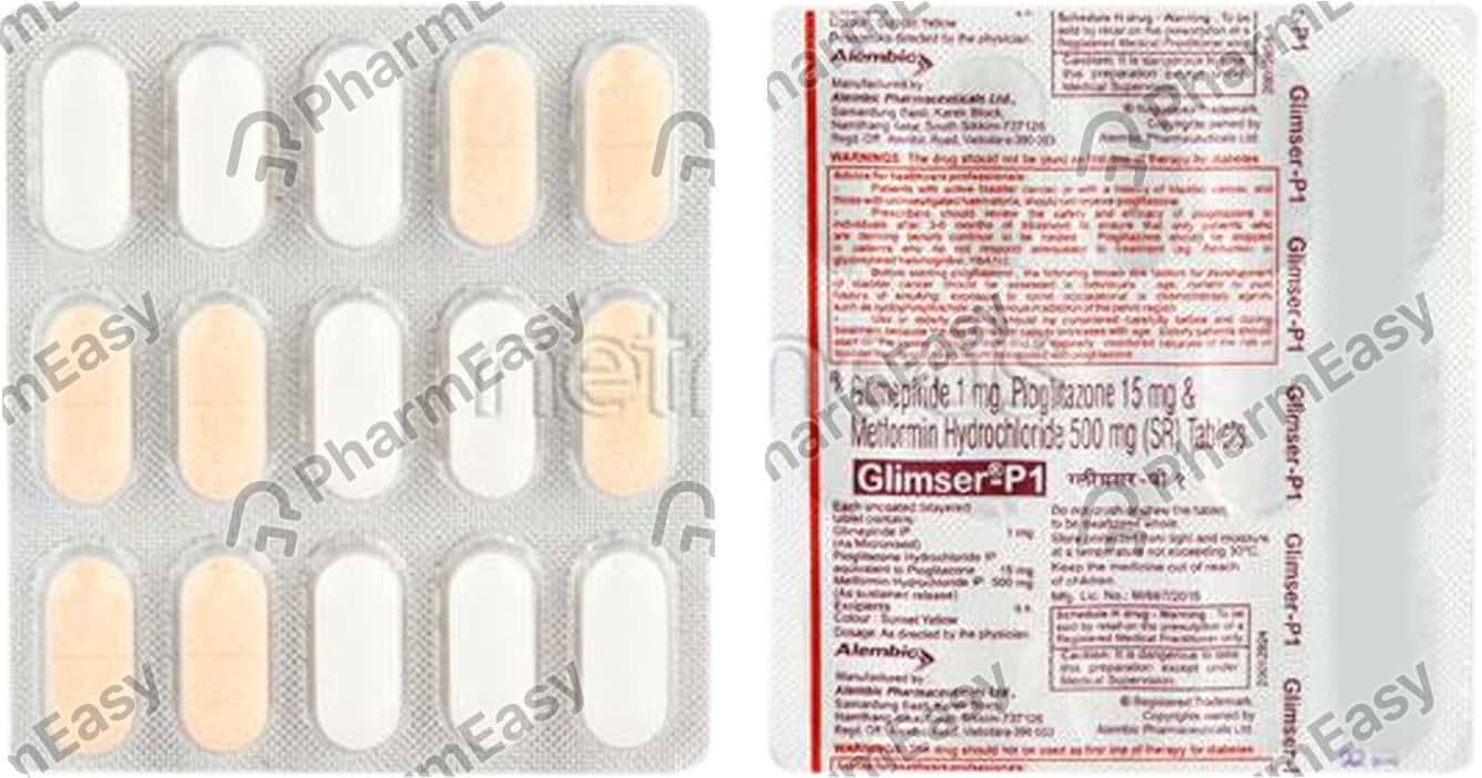 Glimser P 1mg Strip Of 15 Tablets: Uses, Side Effects, Price & Dosage ...