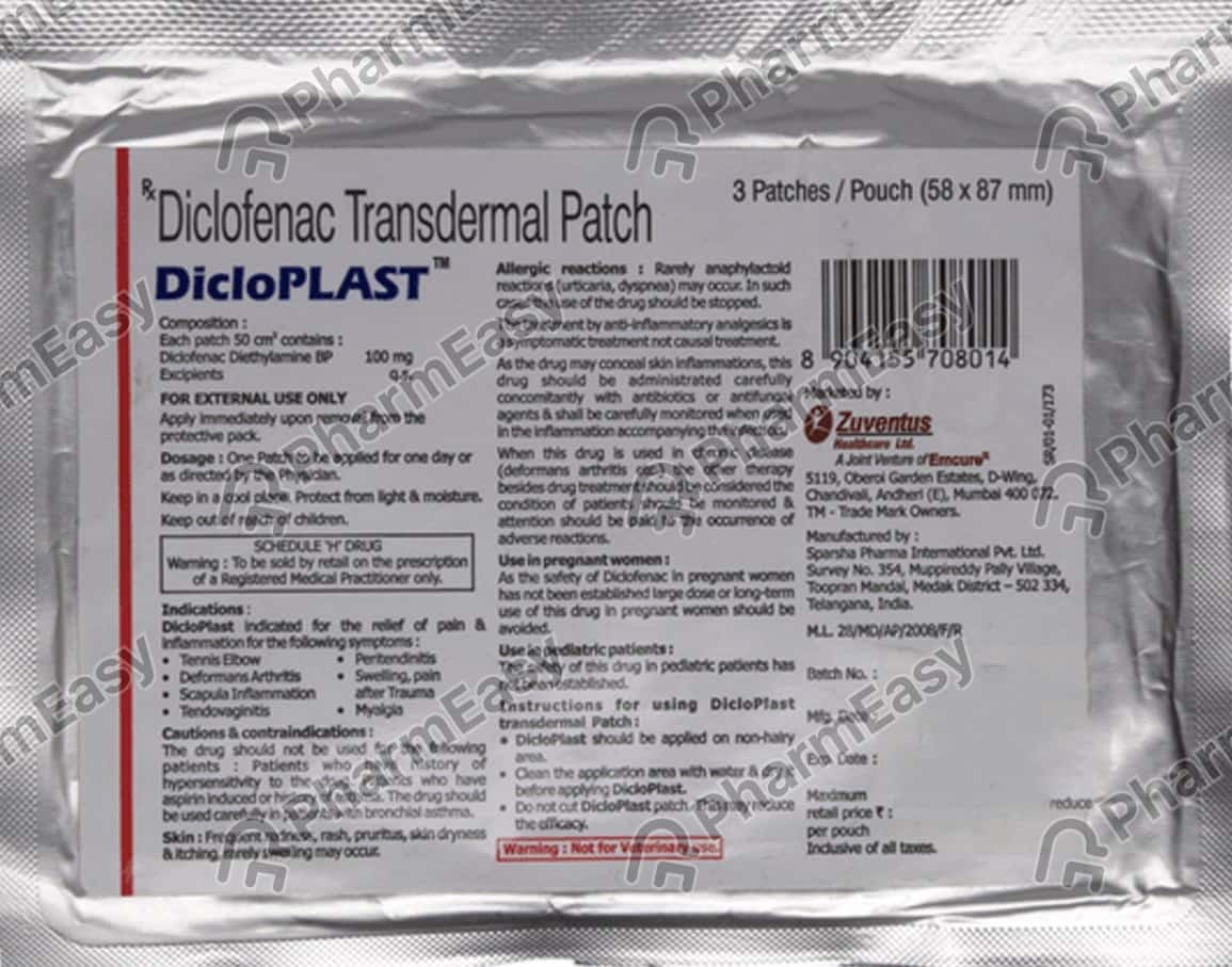Buy Dicloplast 100 MG Patch (3) Online at Flat 15% OFF | PharmEasy