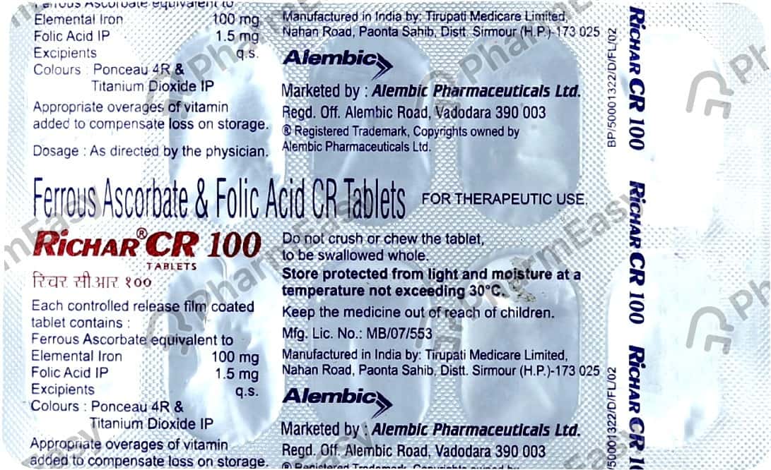 Richar Cr 100mg Strip Of 10 Tablets: Uses, Side Effects, Price & Dosage ...