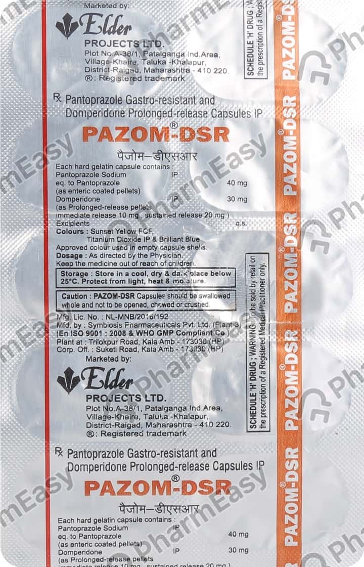 Pazom Dsr Strip Of 10 Capsules: Uses, Side Effects, Price & Dosage ...