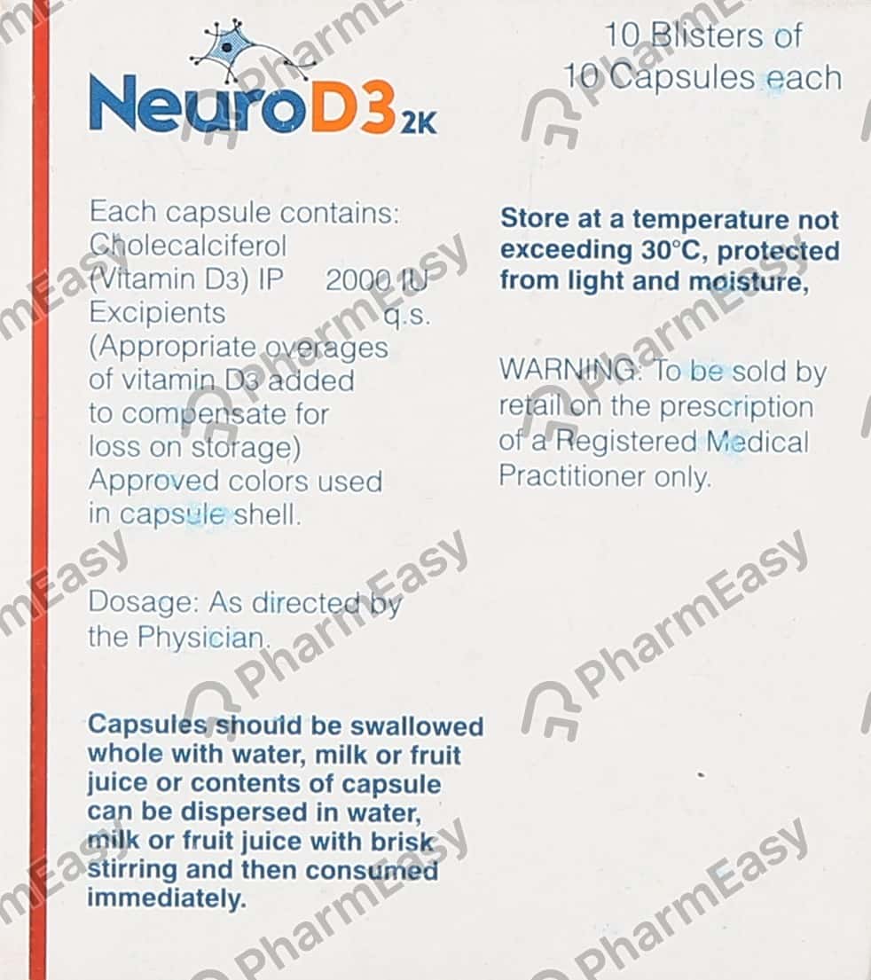 Neuro D3 2000 IU Capsule (10): Uses, Side Effects, Price & Dosage ...
