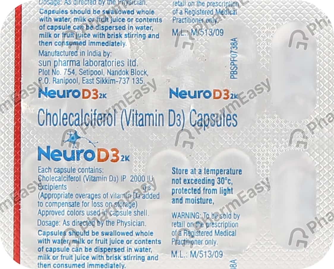Neuro D3 2000 IU Capsule (10): Uses, Side Effects, Price & Dosage ...