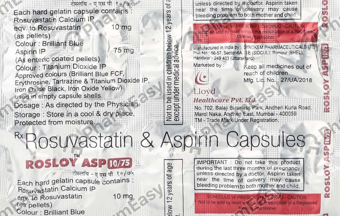 Rosloy Asp 10/75mg Strip Of 10 Capsules: Uses, Side Effects, Price ...