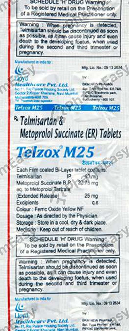 Telzox M 25mg Tablet: Uses, Side Effects, Price & Dosage | PharmEasy