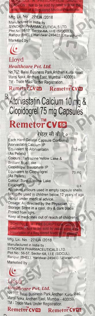 Remetor Cv 10mg Strip Of 10 Capsules: Uses, Side Effects, Price ...