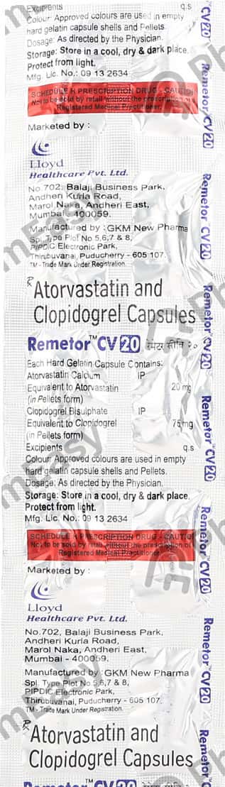 Remetor Cv 20mg Strip Of 10 Capsules: Uses, Side Effects, Price ...