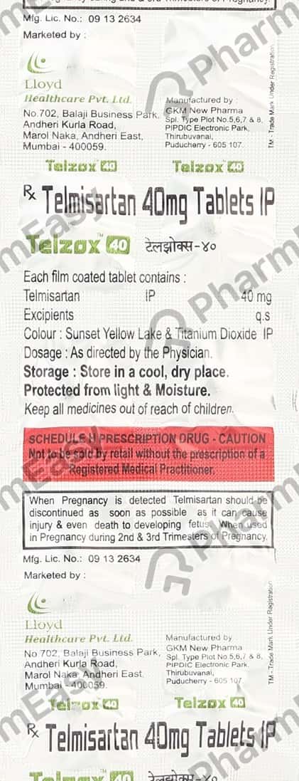 Telzox 40 MG Tablet (10): Uses, Side Effects, Price & Dosage | PharmEasy