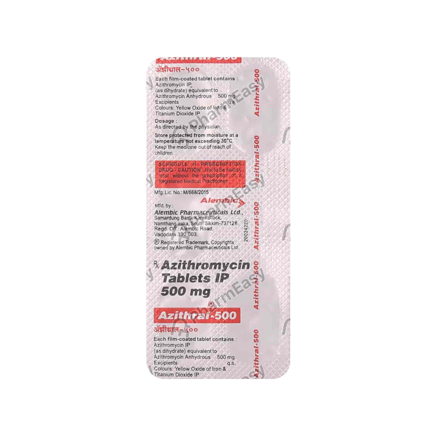 Buy Azithral 500mg Tab 5' S Online at flat 15% off | PharmEasy